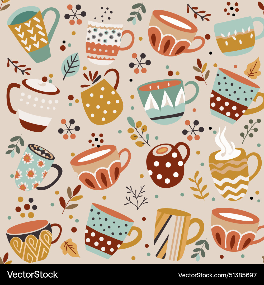 Cute colorful cups on a light background Vector Image