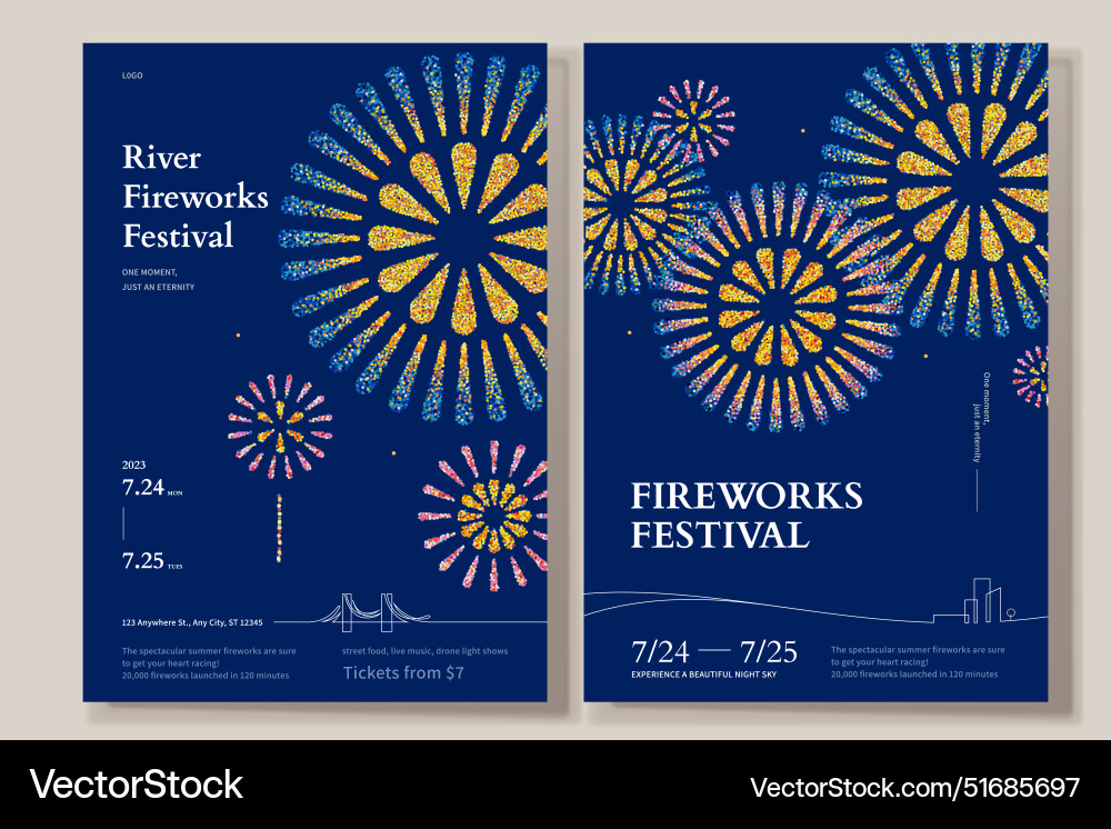 Fireworks festival flyers template Royalty Free Vector Image