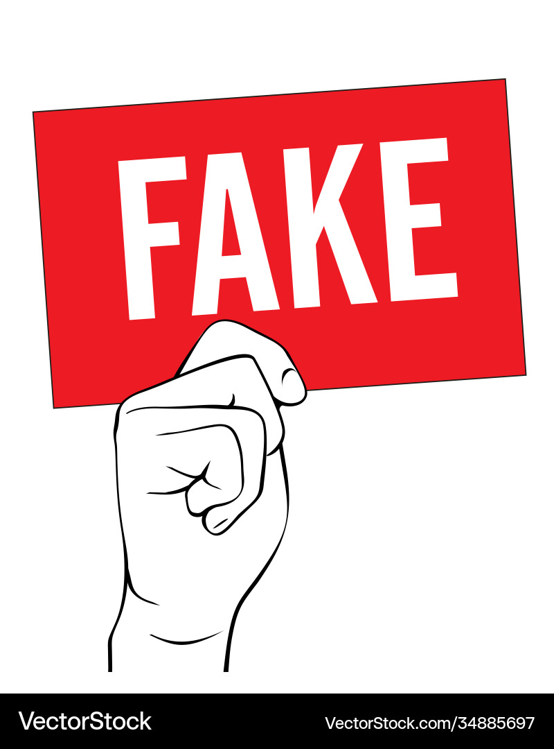 Hand with red card and text fake Royalty Free Vector Image