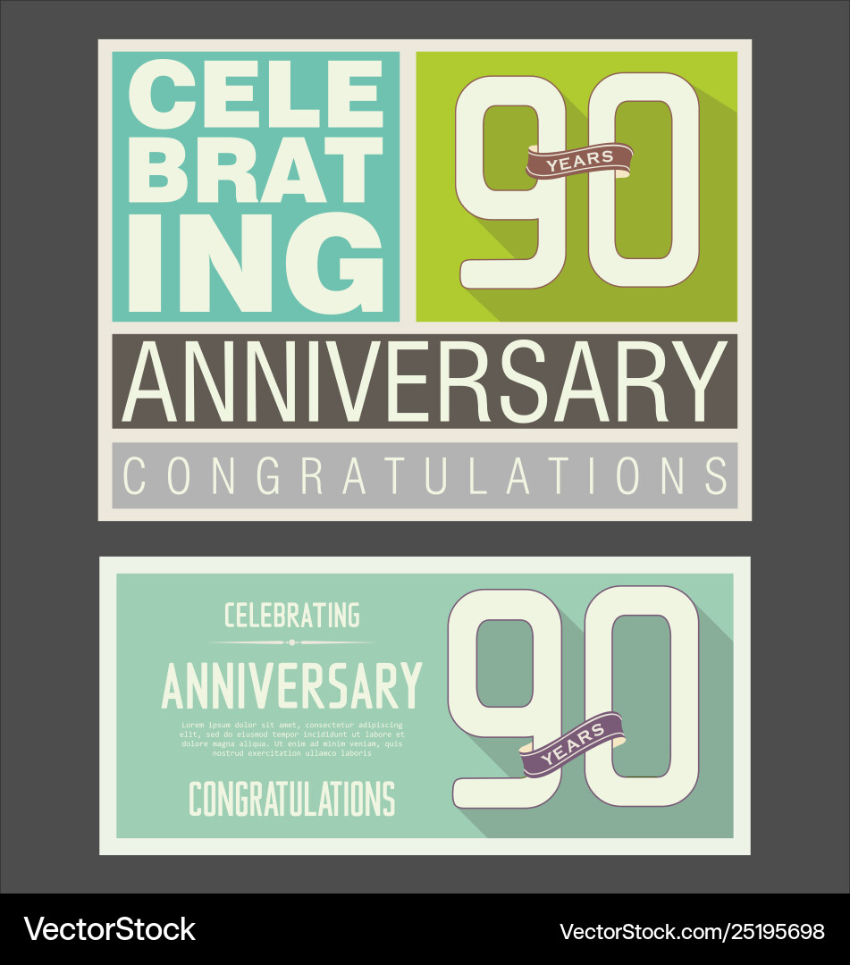 Anniversary retro background 90 years Royalty Free Vector