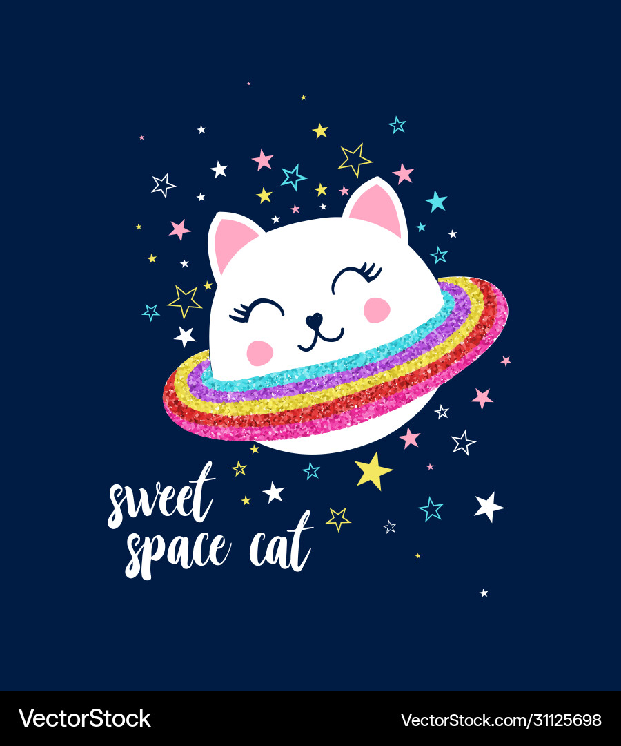 Cosmic Cat & Space Icons Royalty Free Vector Image