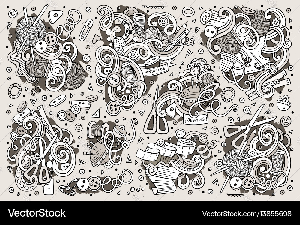 Doodle cartoon set of handmade object Royalty Free Vector
