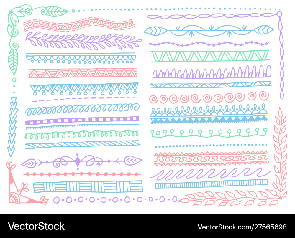 Doodle sketch hand drawn line borders underline Vector Image