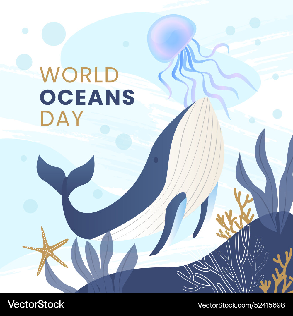Flat design world oceans day background Royalty Free Vector
