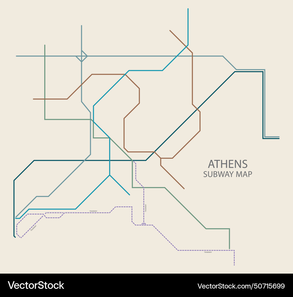 Athens city subway map colored Royalty Free Vector Image