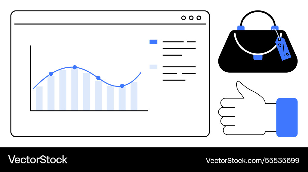 Graph on computer screen showing data analytics Vector Image