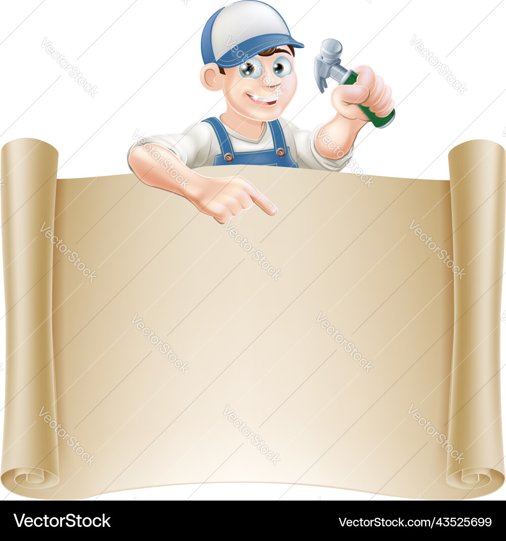 Hammer guy and scroll Royalty Free Vector Image