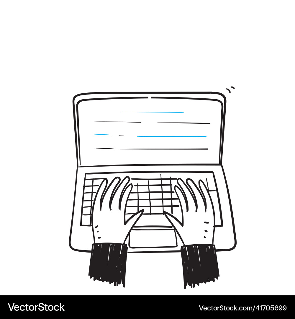 Hand drawn doodle typing on laptop isolated Vector Image