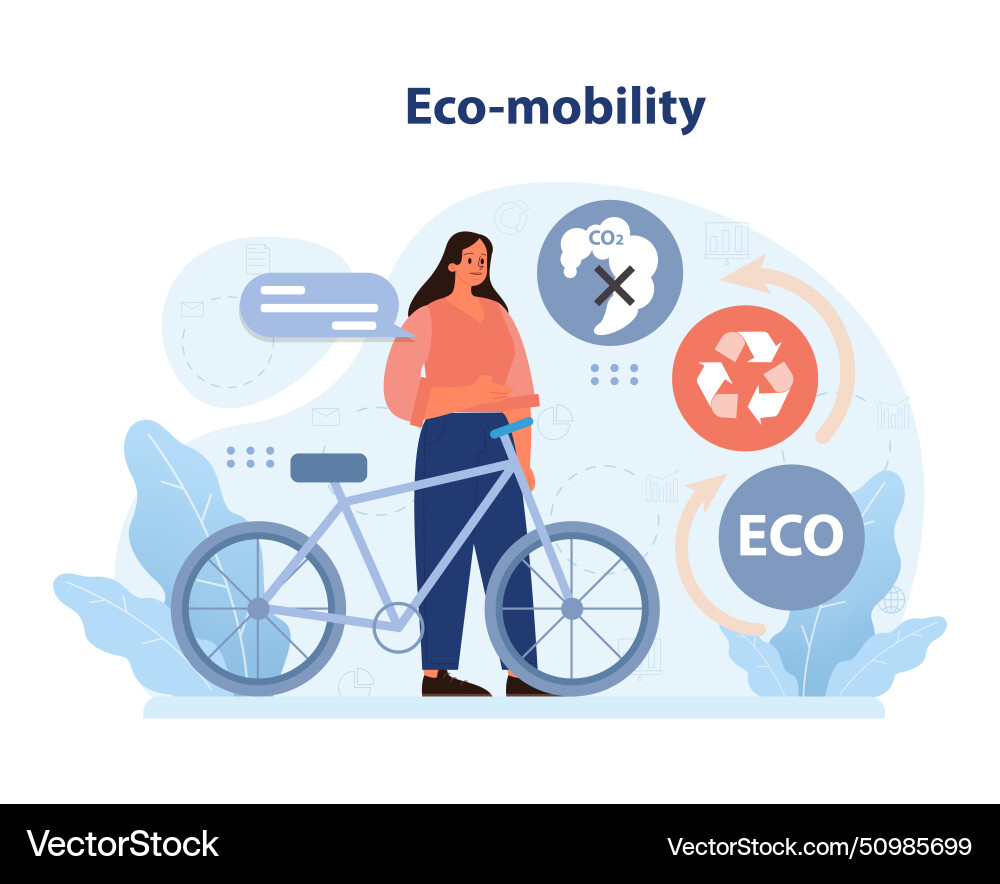 Woman with bicycle promoting eco-mobility Vector Image