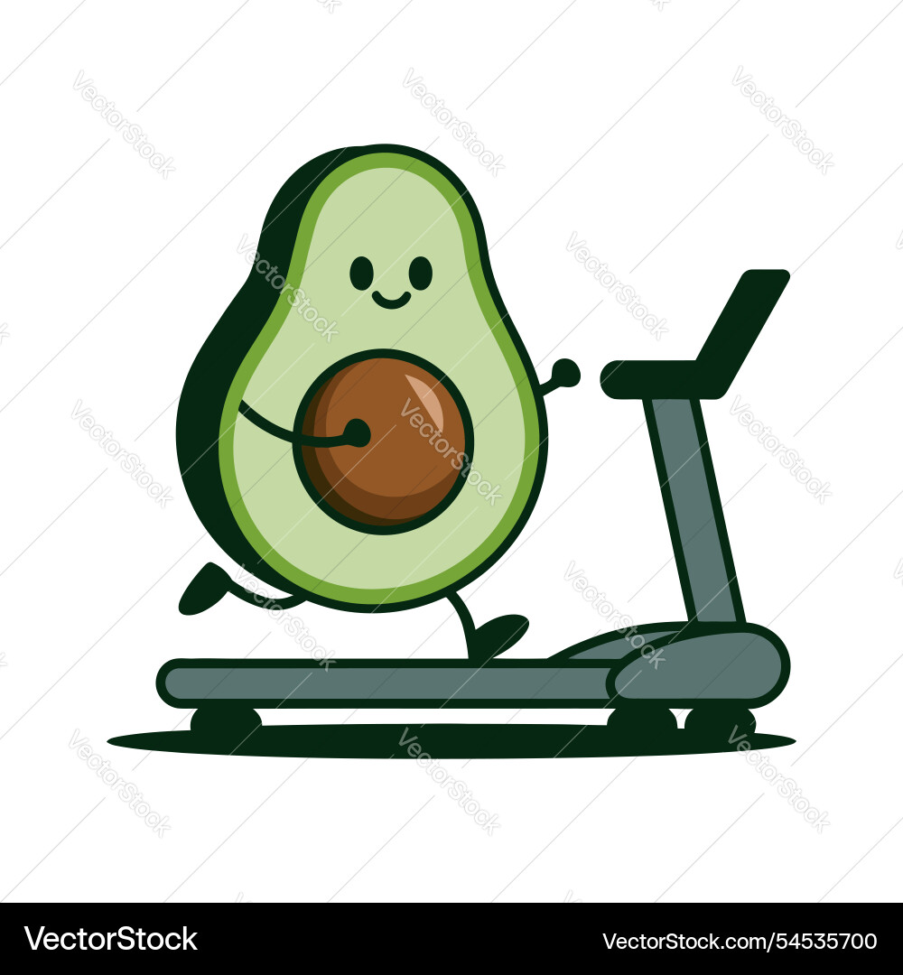Avocado exercising on a treadmill Royalty Free Vector Image