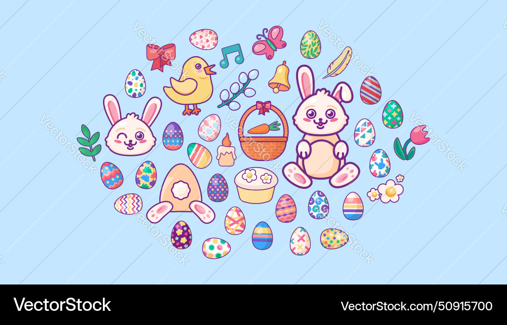Cartoon happy easter set Royalty Free Vector Image
