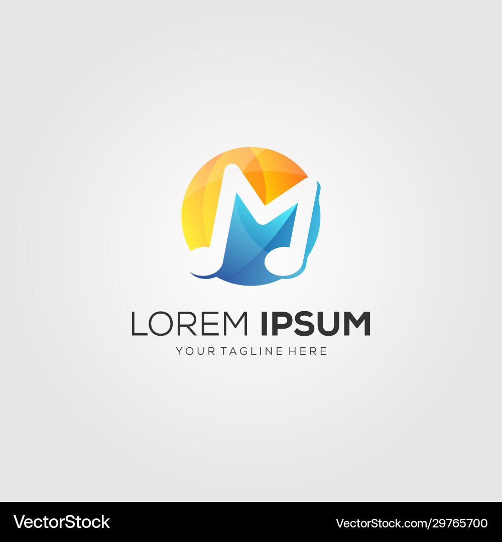 Music logo with letter m symbol in negative space Vector Image