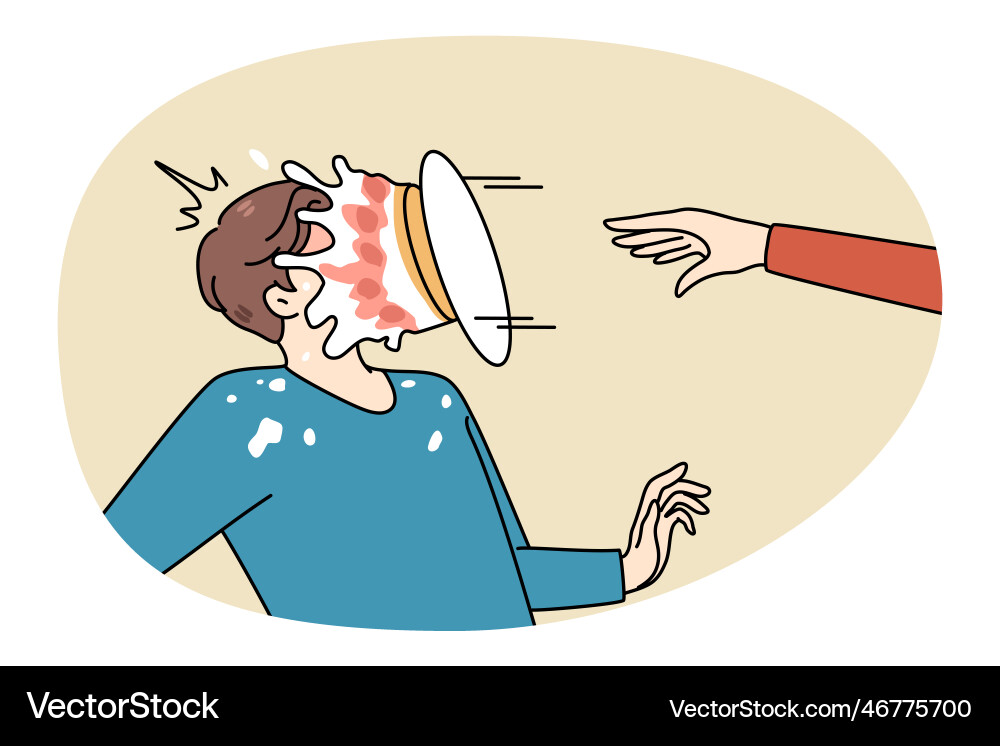 Person throw pie in man face Royalty Free Vector Image