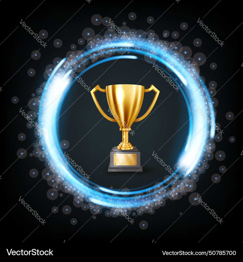 Realistic golden trophy surrounded by a spinning Vector Image