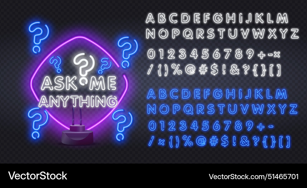 Ask me anything in neon style lettering Royalty Free Vector