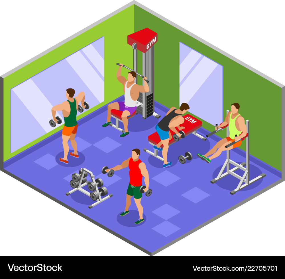 Body building gym isometric composition Royalty Free Vector