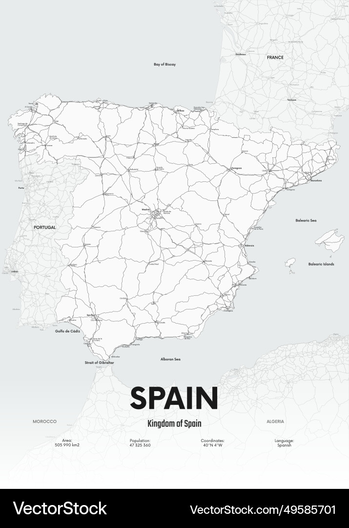Detailed Spain Road Map Royalty Free Vector Image