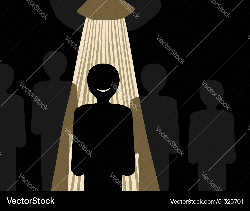 People group with selected one in spotlight Vector Image