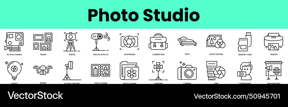 Set of photo studio icons linear style icon bundle