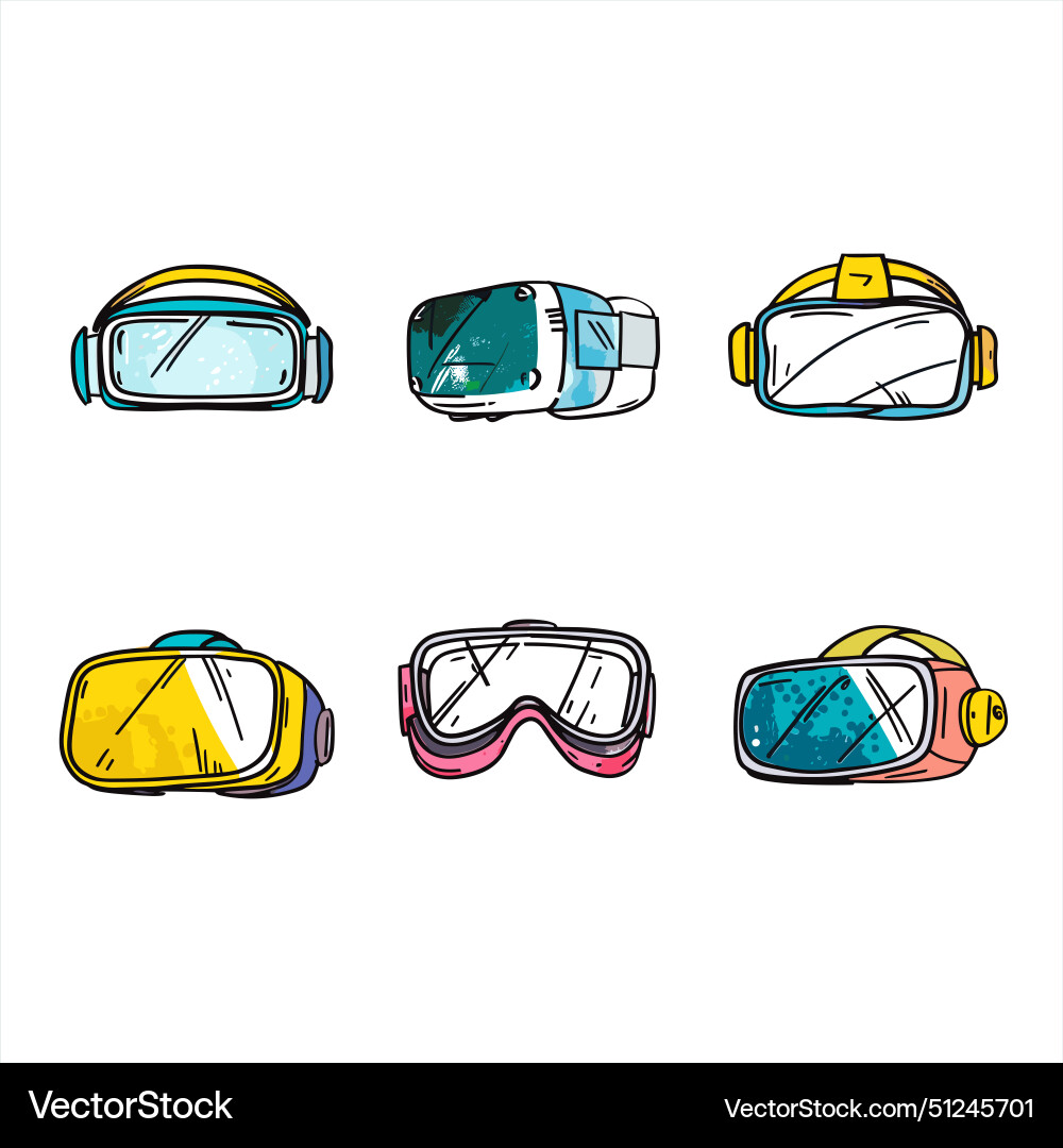 Set six different styles goggles sketched vibrant Vector Image