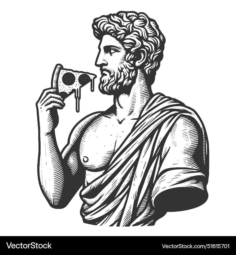 Statue eating a slice of pizza engraving Vector Image Statue eating a slice of pizza engraving Vector Image