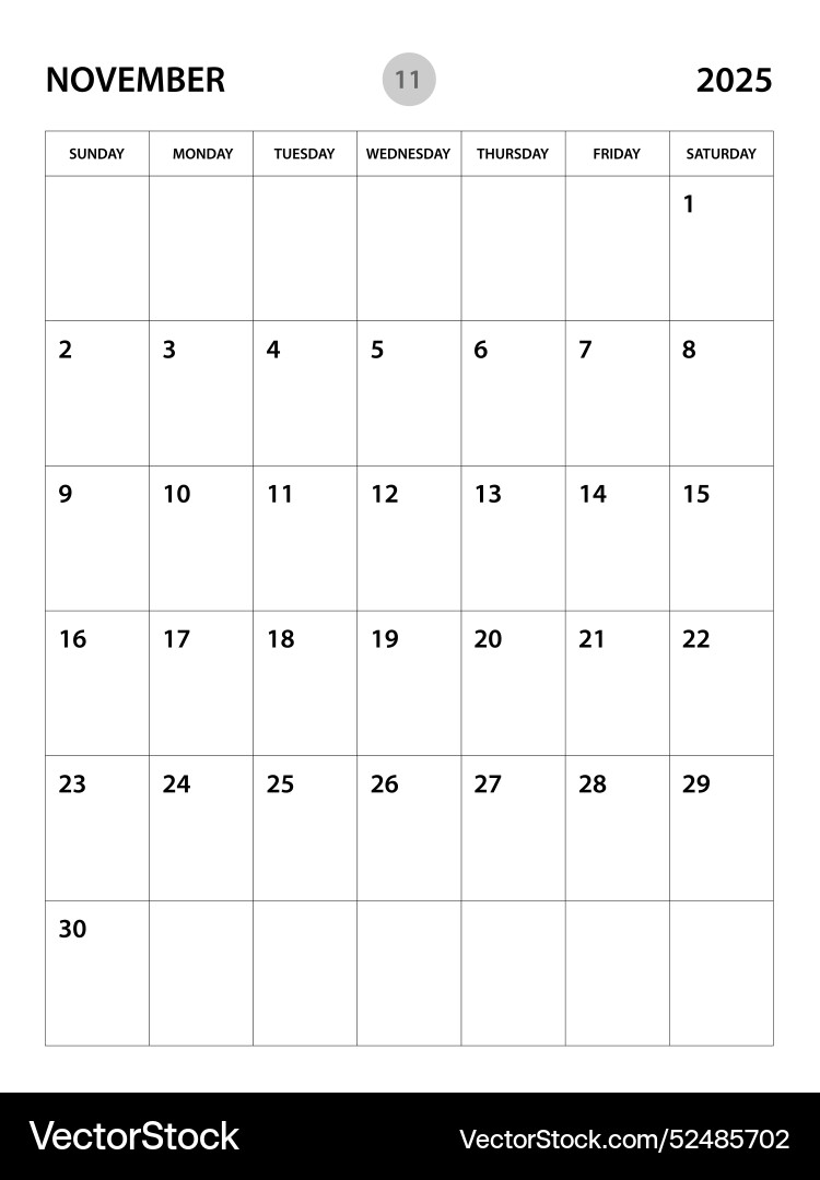 November 2025 year planner template Royalty Free Vector