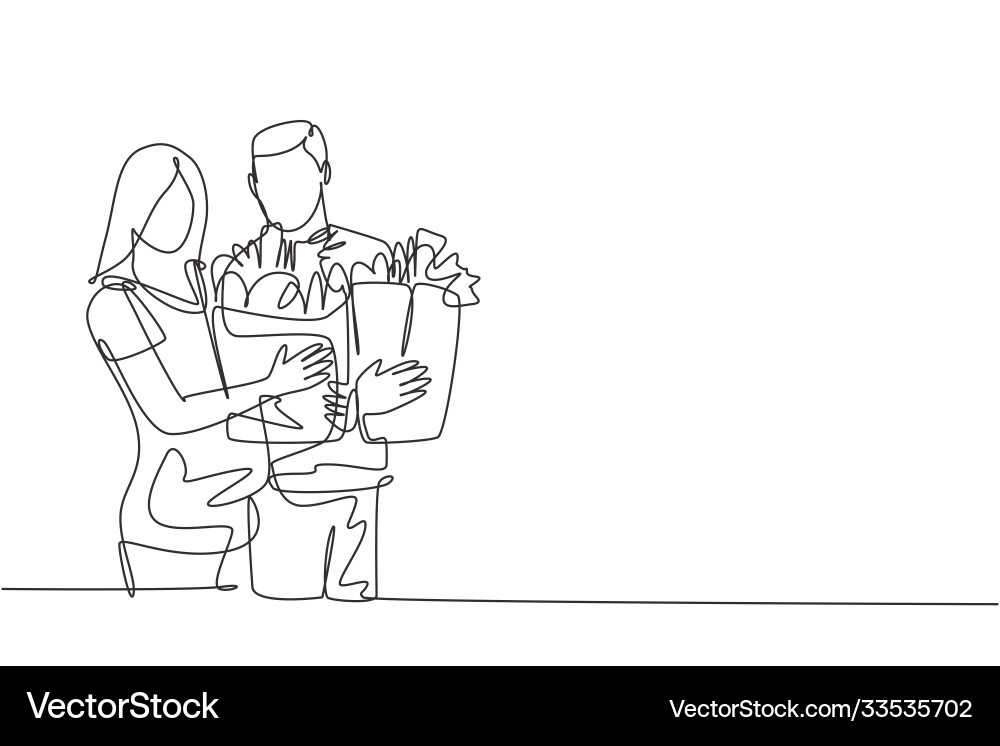 One single line drawing young happy romantic Vector Image
