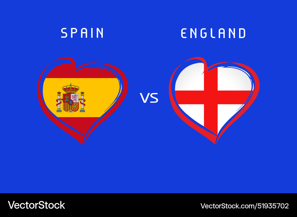 Spain vs england flag in heart shape emblems Vector Image