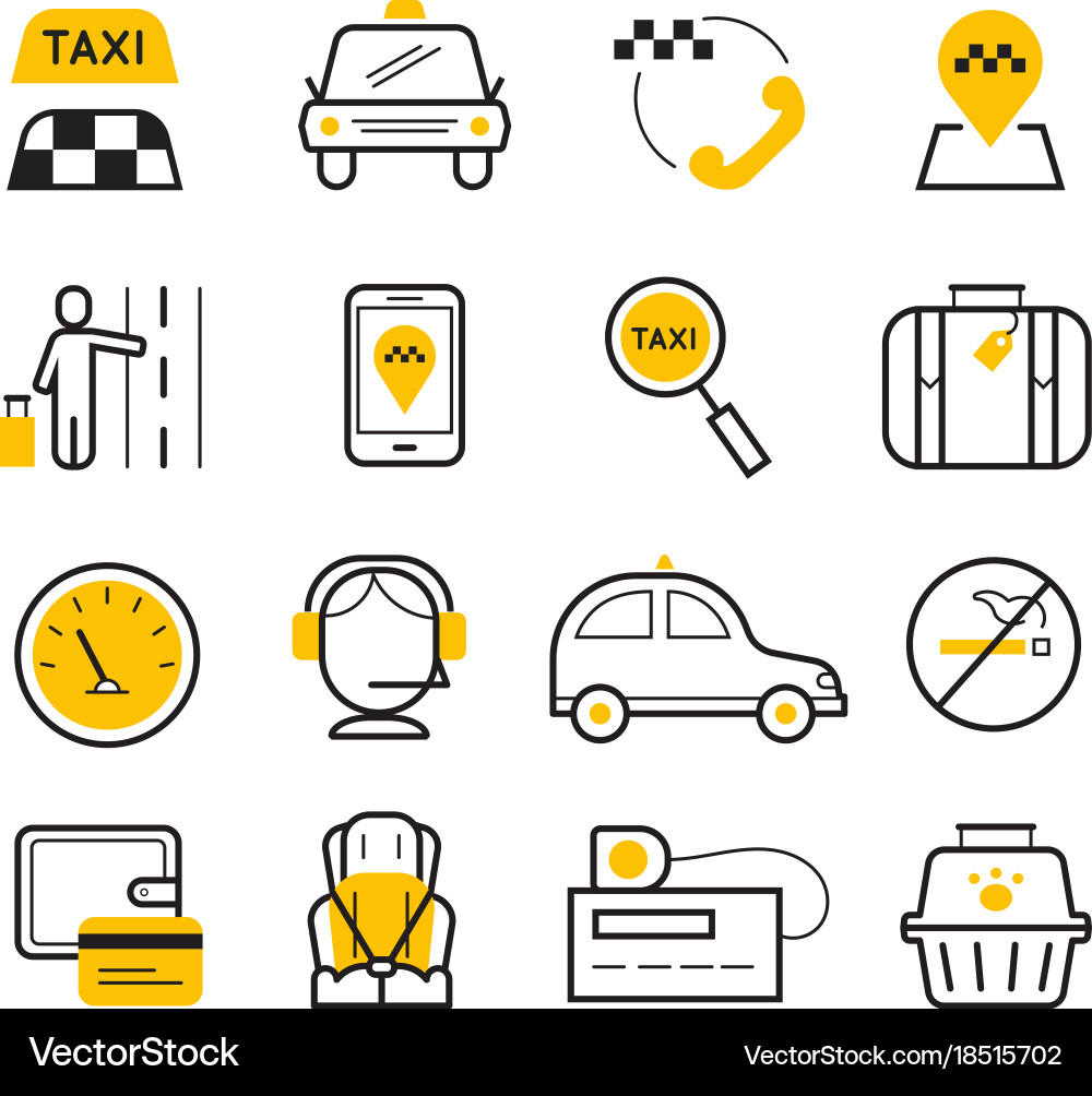 Taxi app modern linear icons set Royalty Free Vector Image