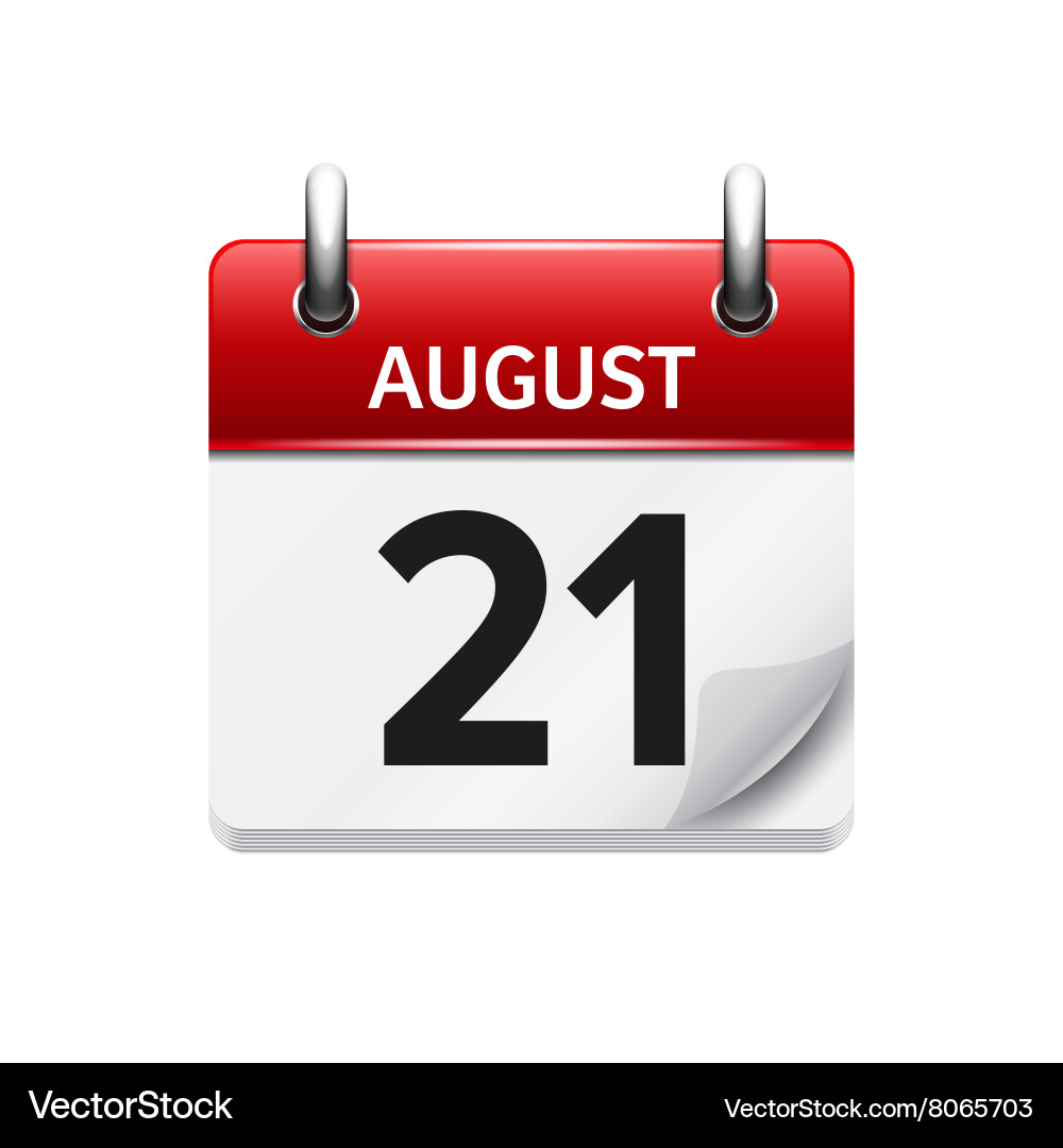 August 21 flat daily calendar icon date Royalty Free Vector