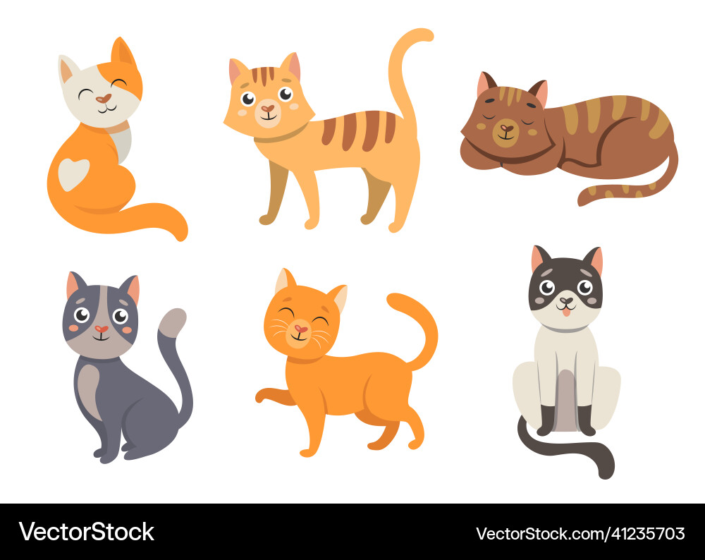Cute cat cartoon characters set Royalty Free Vector Image