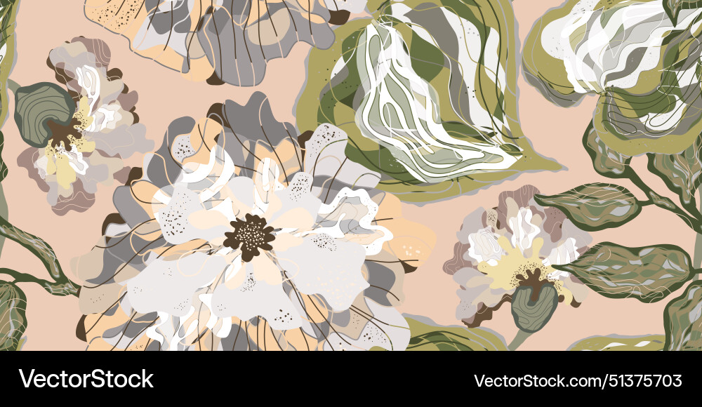 Mosaic stylized blooming flowers and leaves Vector Image
