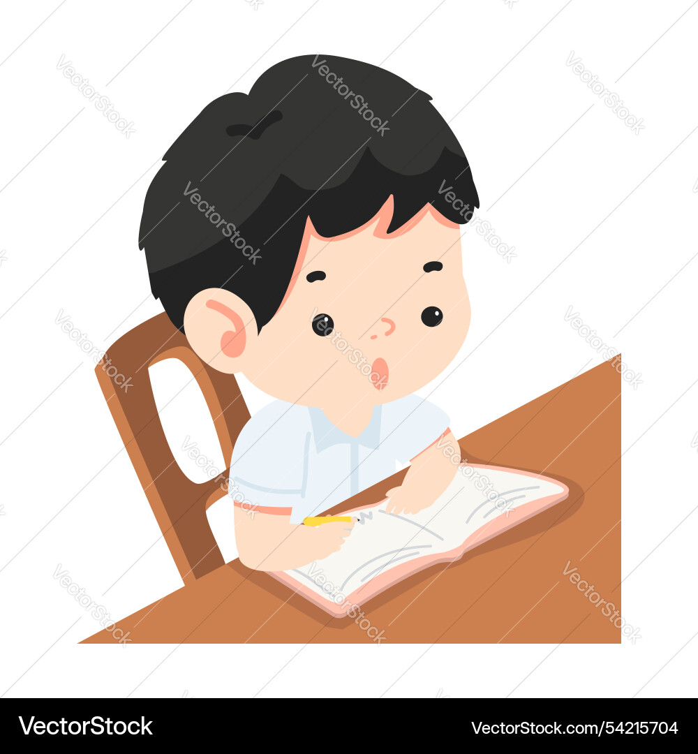 Boy sitting at a desk writing on book Royalty Free Vector