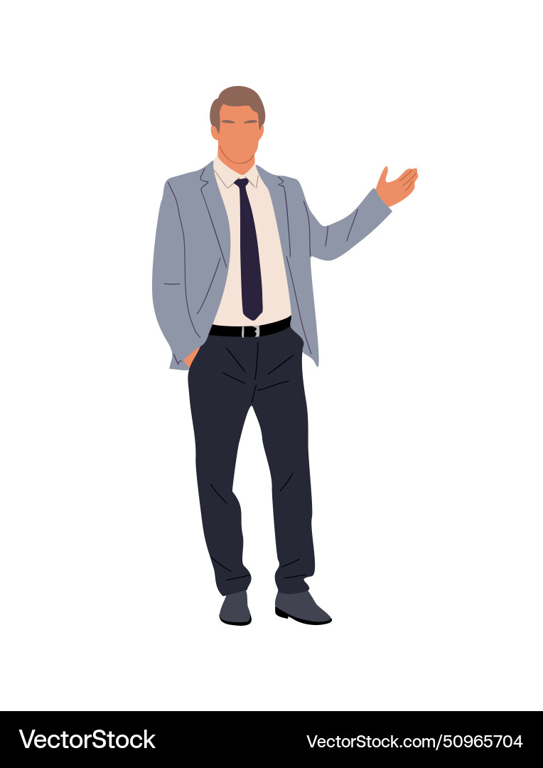 Business man character pointing to the side Vector Image