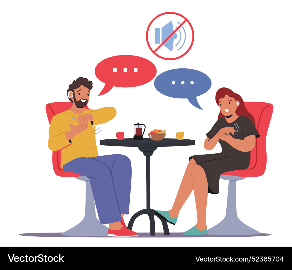 Cartoon man and woman converse using sign language