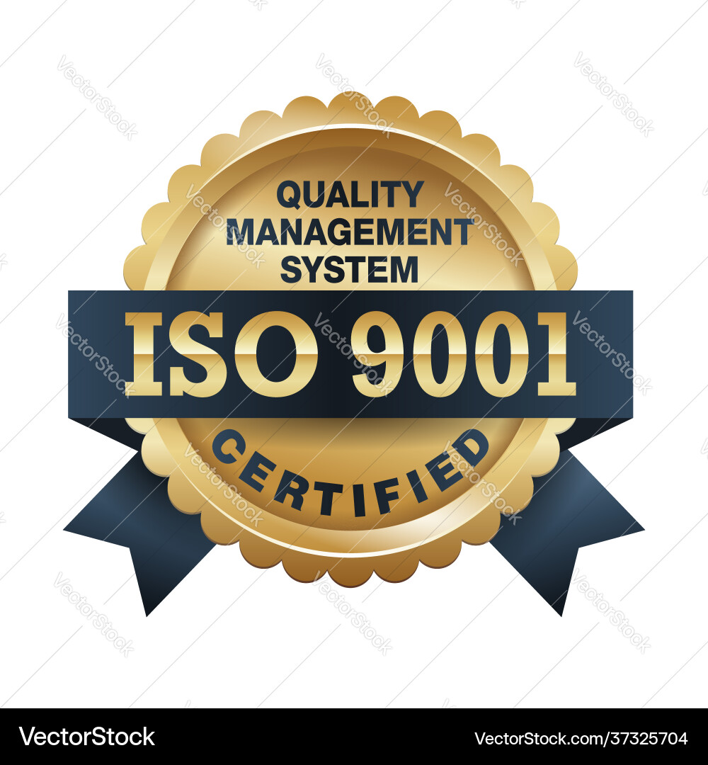 Iso 9001 golden medal emblem – Royalty-Free Vector | VectorStock