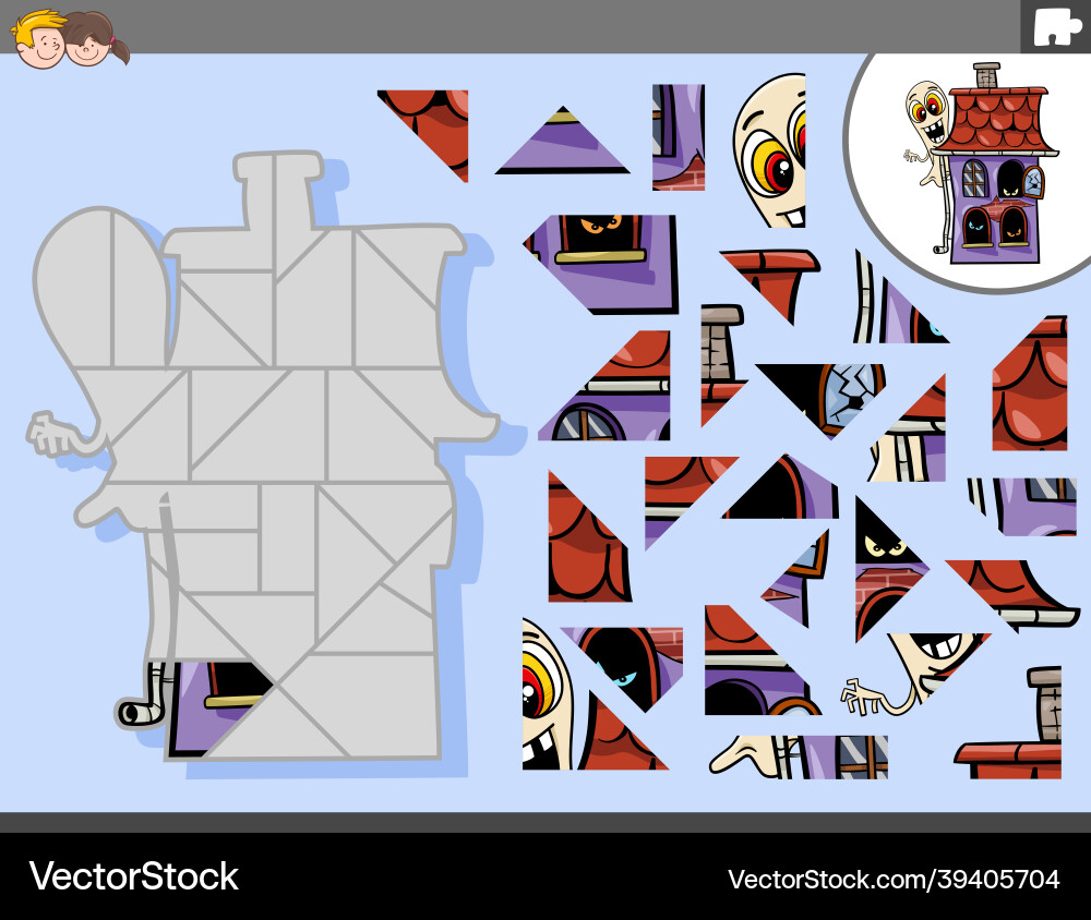 Jigsaw puzzle game with cartoon ghost and haunted Vector Image