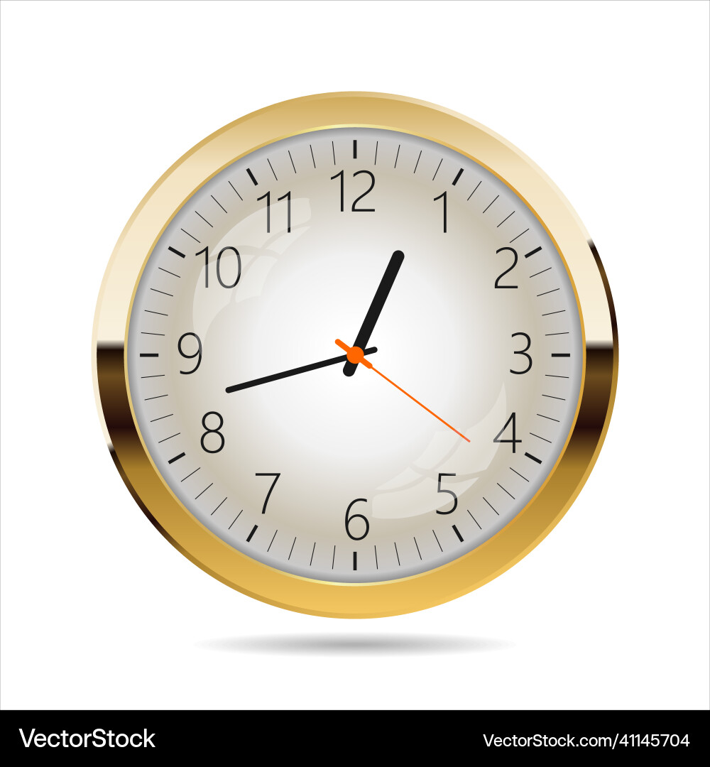 Wall clock metal gold frame isolated on white Vector Image