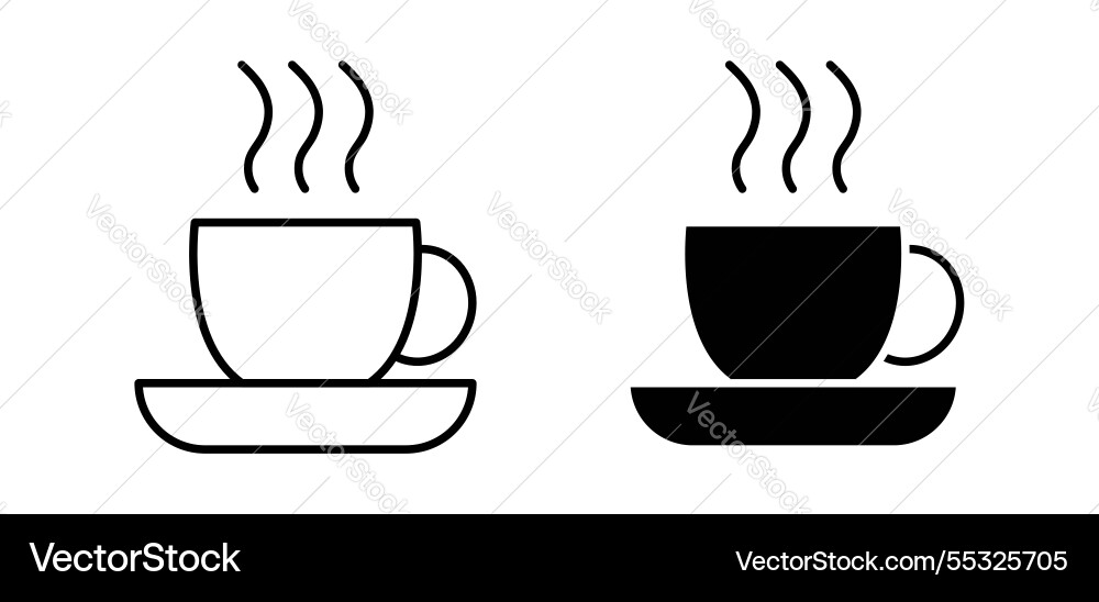 Coffee icons pack in black flat and strokes Vector Image
