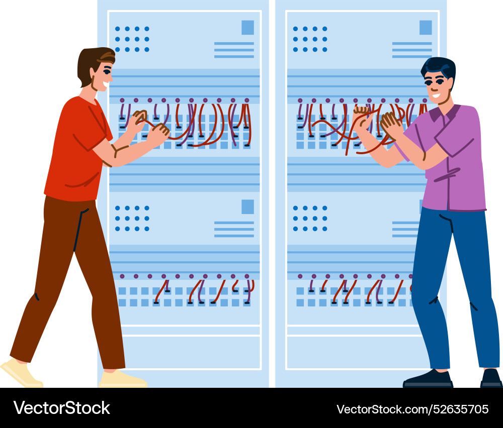Connection technician connecting cable Royalty Free Vector