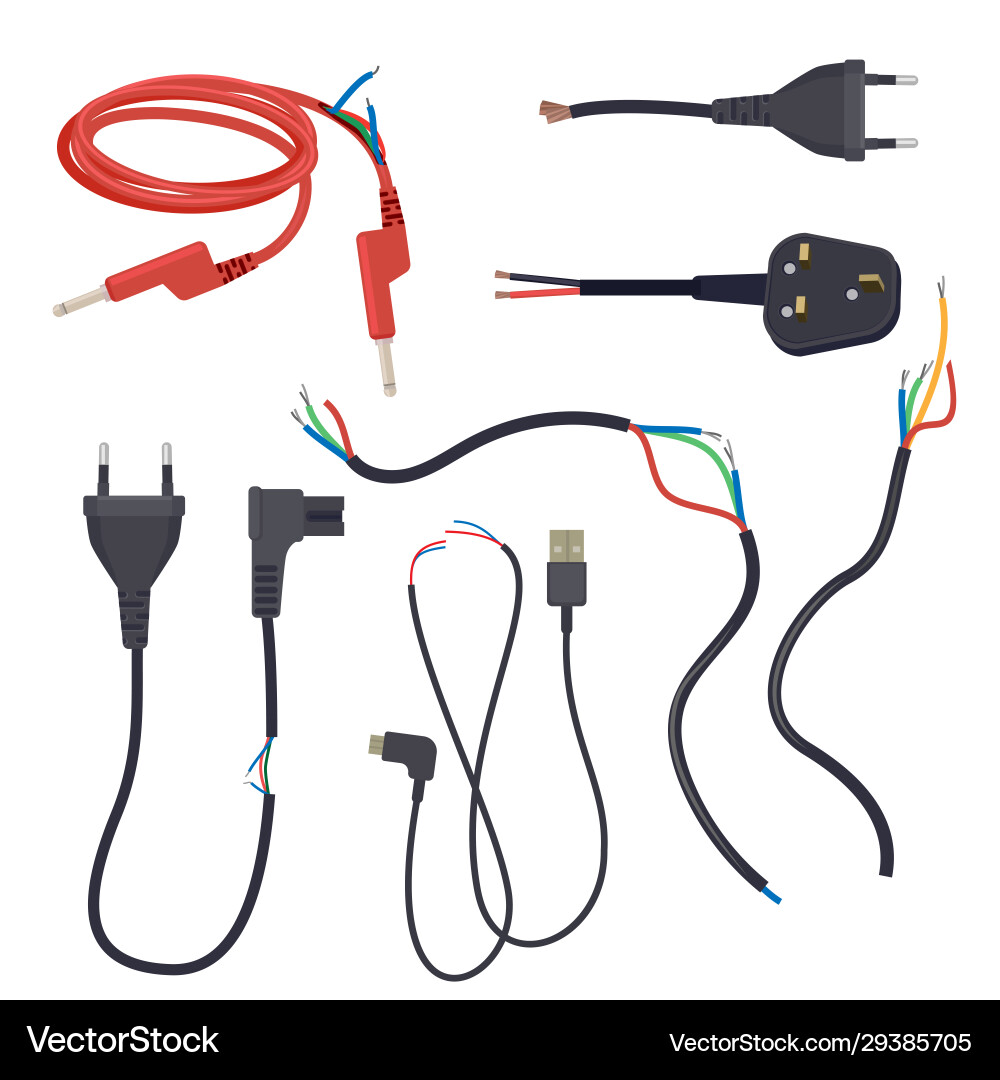 Damaged cord electrical cables cut lose signal Vector Image