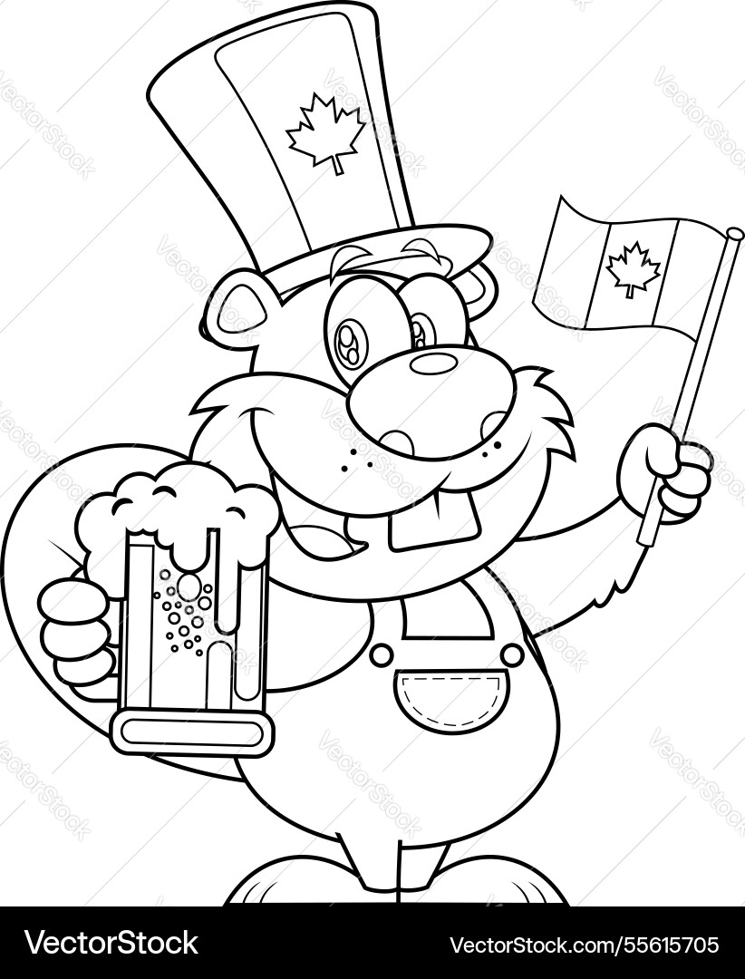 Outlined patriotic beaver cartoon character Vector Image