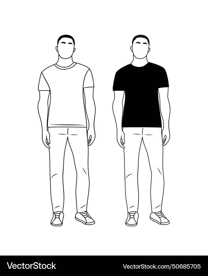 Tshirt mockup full body outline man drawing Vector Image