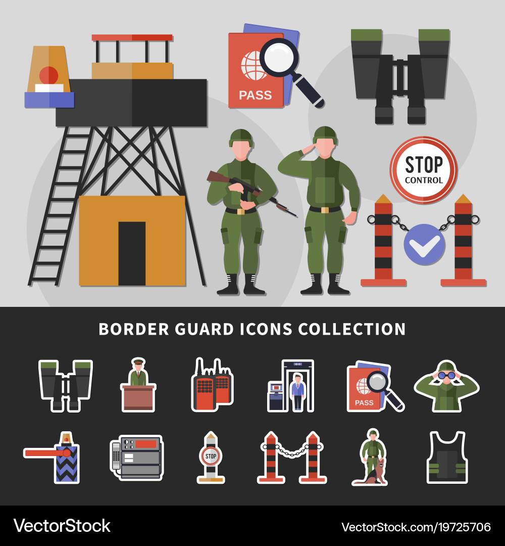 Border guard icons collection Royalty Free Vector Image