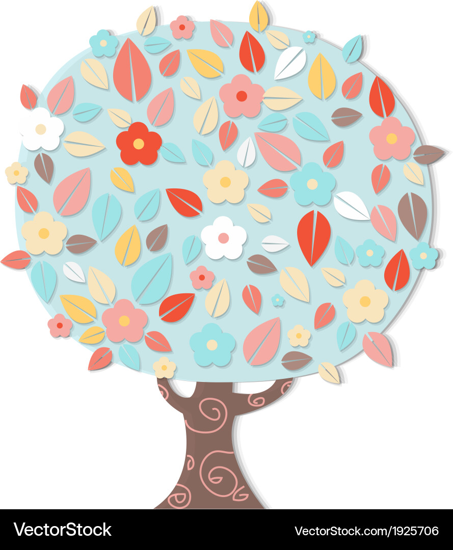Colorful Paper Tree with Flowers Royalty Free Vector Image