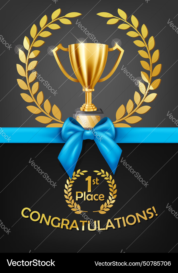 Congratulations greeting card with blue bow and Vector Image