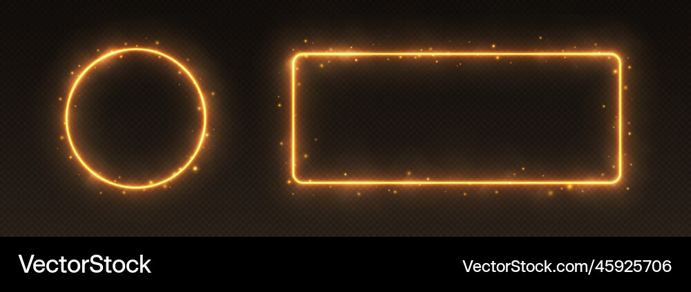 Golden neon frames with smoke and sparkles fire Vector Image