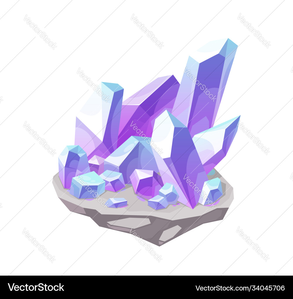 Magic crystal lilac gem stone mineral icon Vector Image