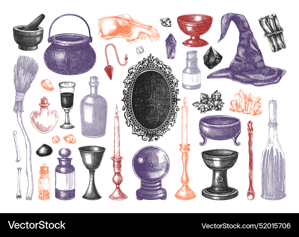 Witchcraft boutique sketches set halloween Vector Image