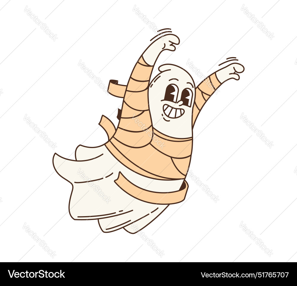 Cartoon groovy halloween mummy ghost character Vector Image